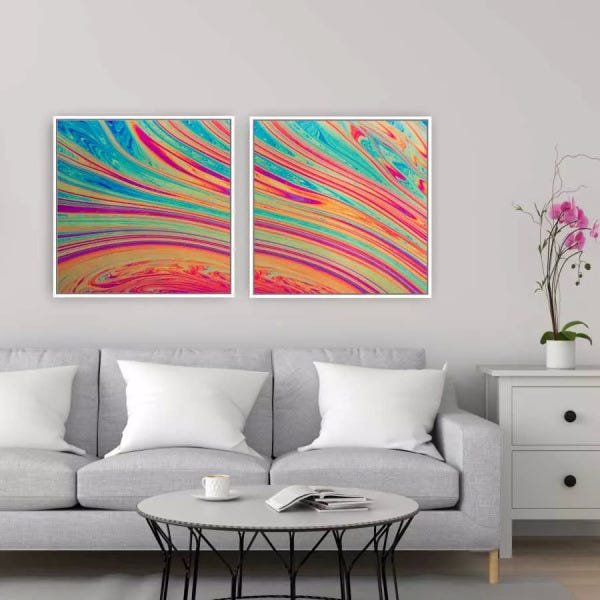 Quadro Composição Mix Onda 60x60 Moldura Branca | MadeiraMadeira