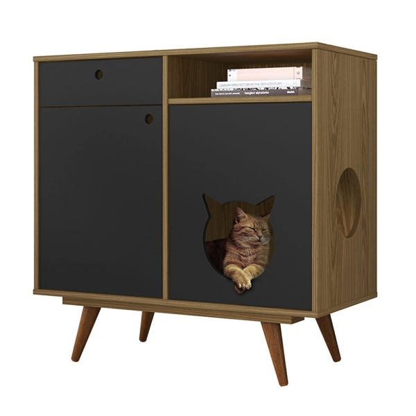 Aparador Retro Pet Catito Mel Freijo/Preto Ac | MadeiraMadeira