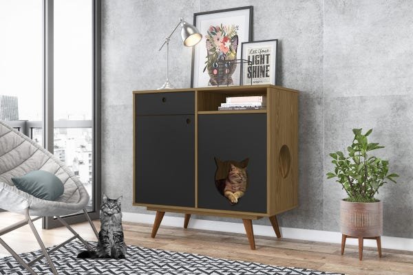 Aparador Retro Pet Catito Mel Freijo/Preto Ac | MadeiraMadeira