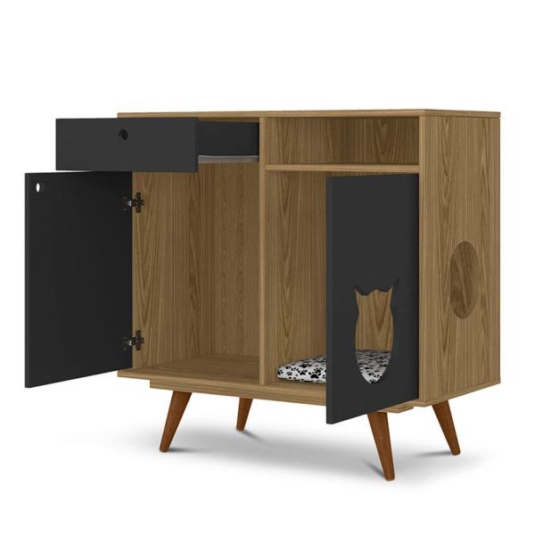 Aparador Retro Pet Catito Mel Freijo/Preto Ac | MadeiraMadeira