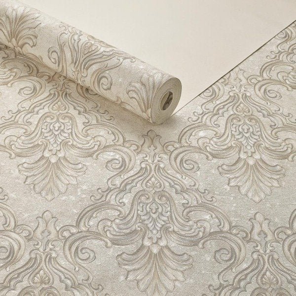 Papel de Parede Importado Textura Arabesco Bege Perolado | MadeiraMadeira