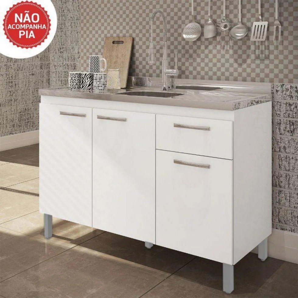 Balcão De Pia Econômico - Arte Cas - Branco | MadeiraMadeira