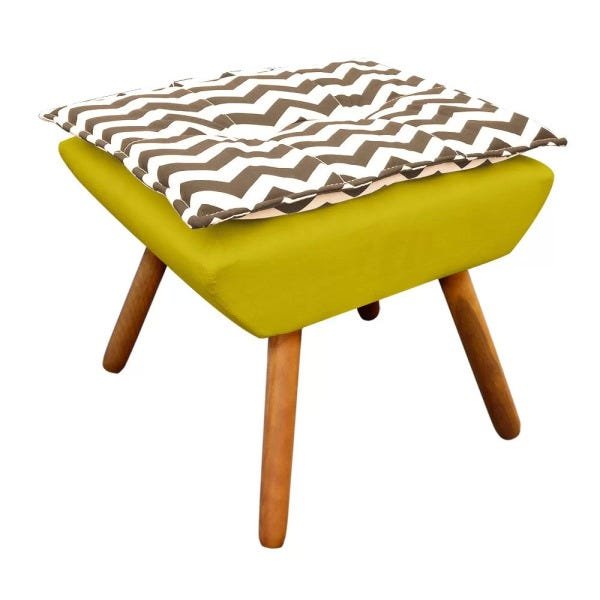 Puff Opala Estampado Zig Zag Bege D81 com Suede Amarelo | MadeiraMadeira