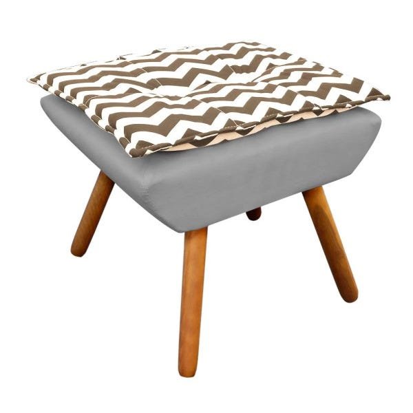 Puff Opala Estampado Zig Zag Bege D81 com Suede Cinza | MadeiraMadeira