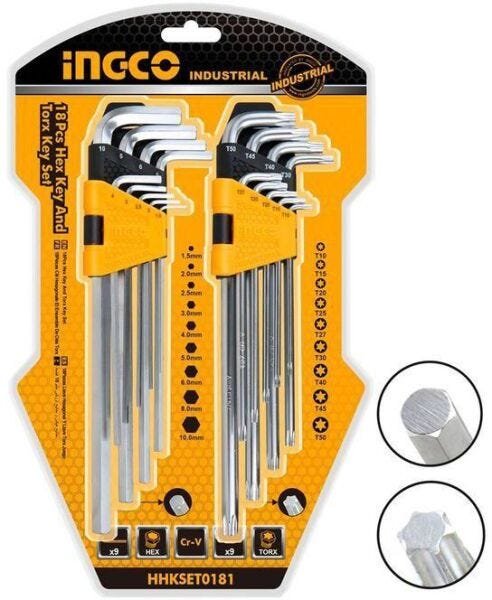Jogo De Chave Allen E Torx Profissional Industrial com 18 Peças INGCO ...