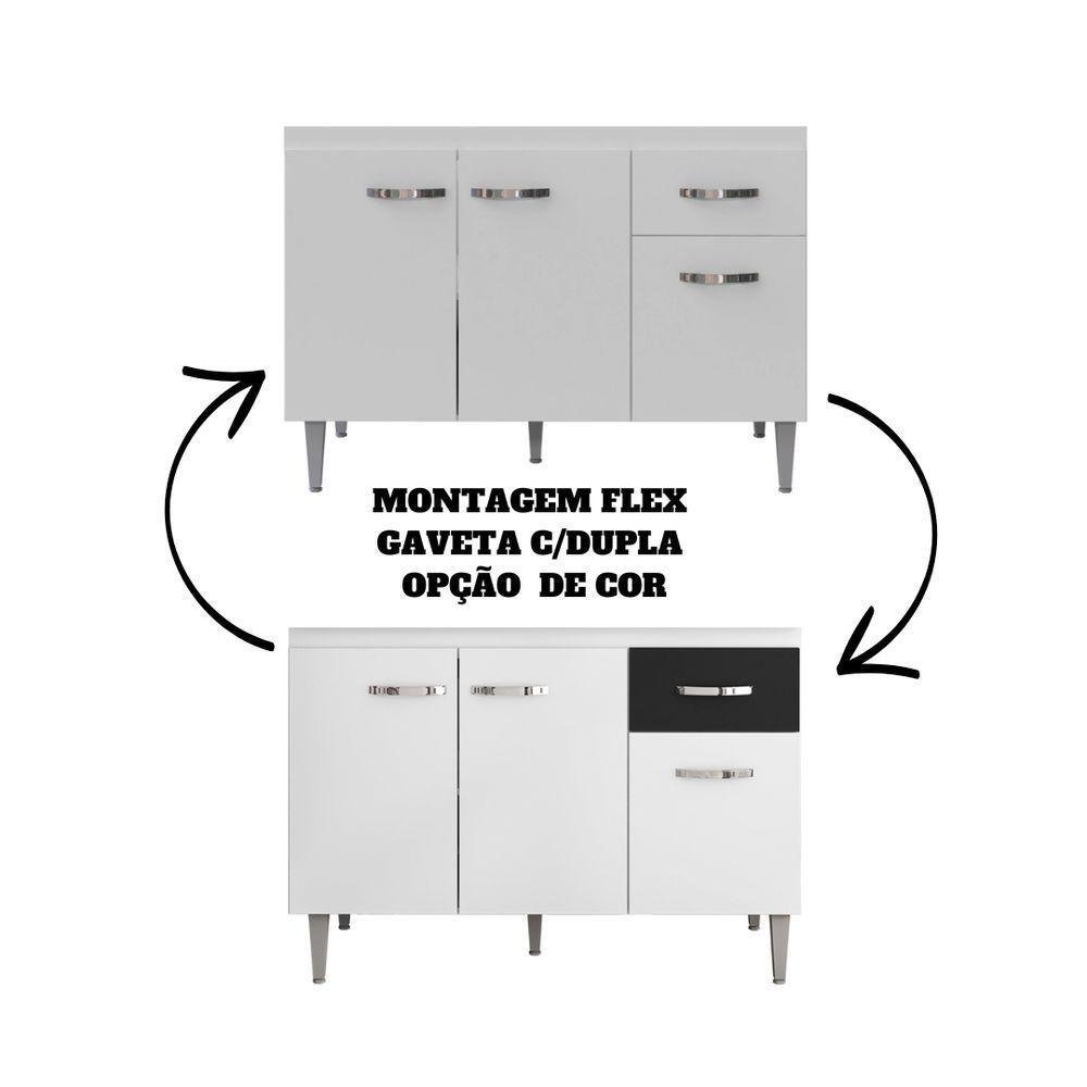 Balcão Gabinete para Pia Gabriela sem Tampo 120cm 3 Portas 1 Gaveta Branco | MadeiraMadeira