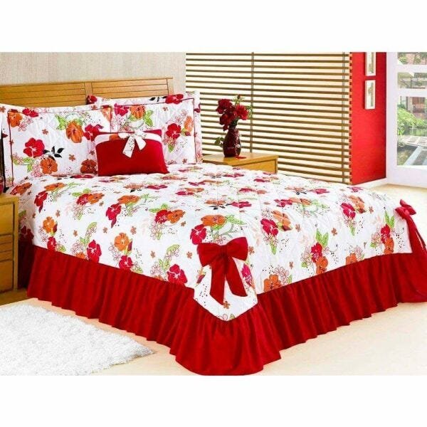 Colcha Casal Padrão Primavera 04 peças - Vermelho | MadeiraMadeira