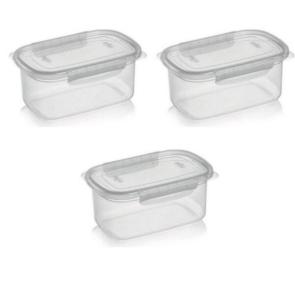 Kit 3 Potes Retangulares de Plastico Com Travas 2,2 Litros | MadeiraMadeira