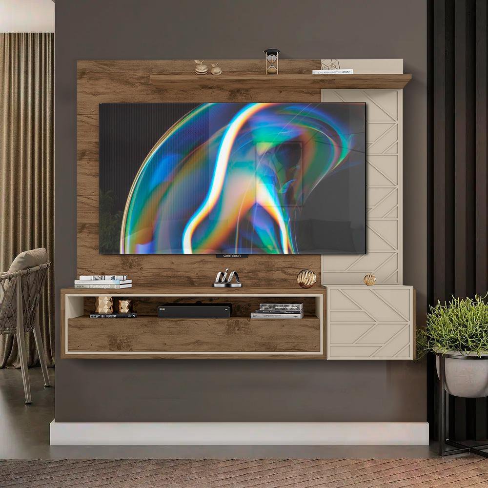 Painel De Parede TV Até 65 Polegadas Jatobá Off White Priya Shop JM ...