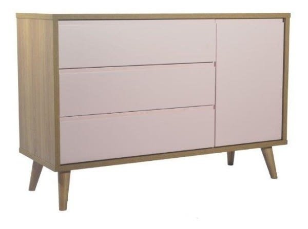 Cômoda 3 Gavetas e 1 Porta Retrô Carvalho com Rosa - Quater ...