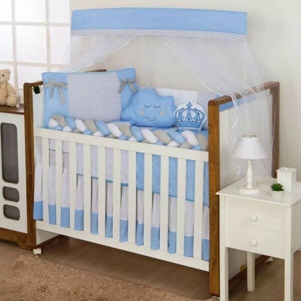 Kit Berço com Trança 100% Algodão 11 Peças - Majestosa - Azul ...