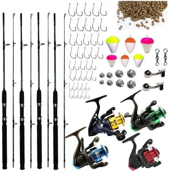 Kit De Pesca Completo Suporta 6kg 4 Vara 4 Molinete E Itens | MadeiraMadeira