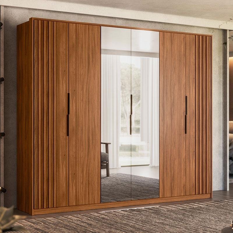 Guarda Roupa Casal Ripado Atrice Ambiente 6 Portas Nogueira Touch com ...