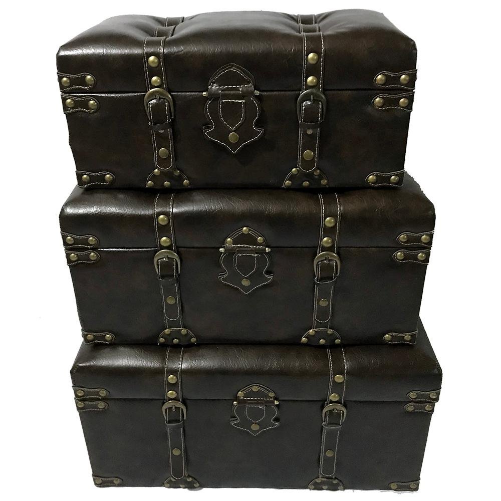 Conjunto de 3 Baús L Hermitage Lead em Couro Ecológico | MadeiraMadeira