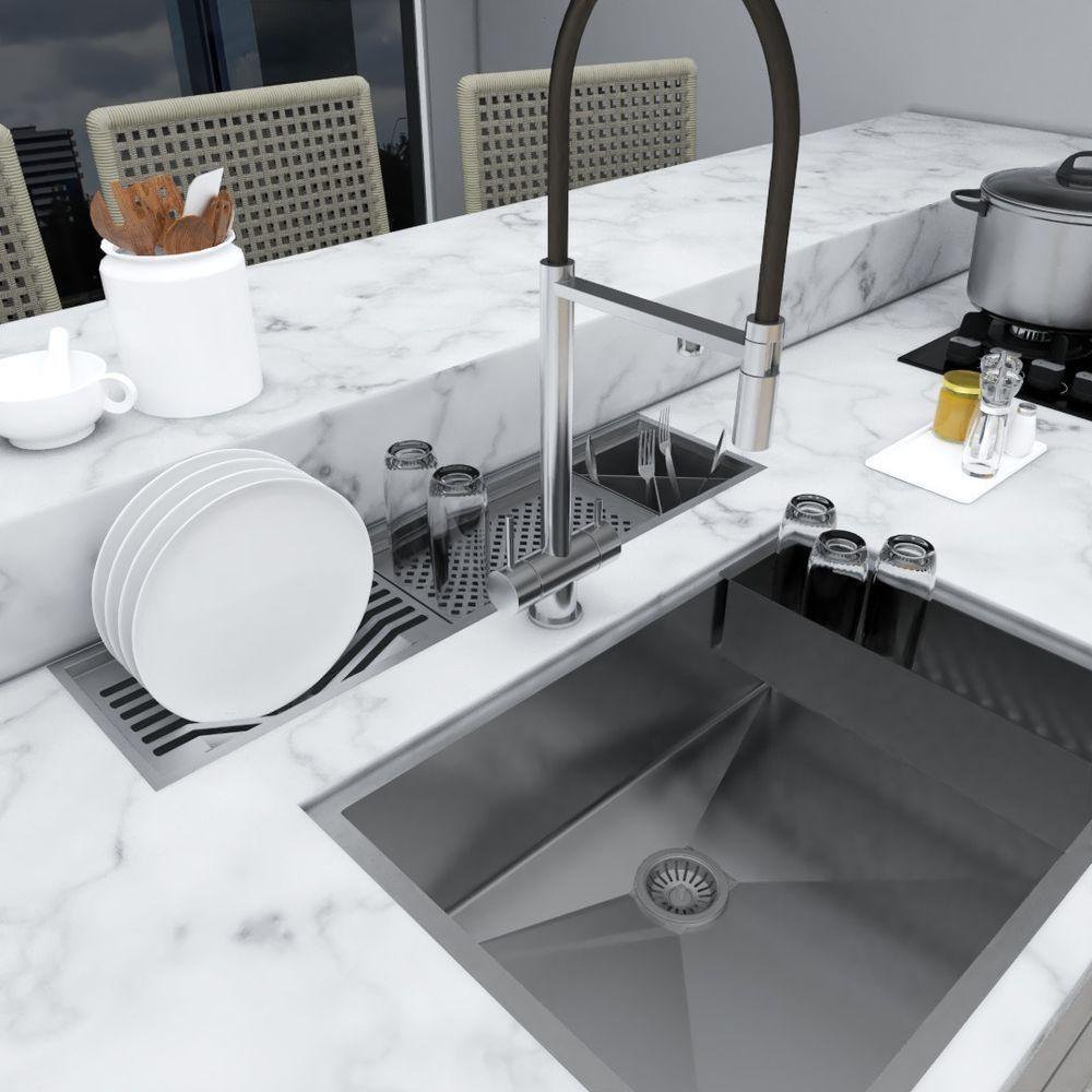 Calha Embutida Design Original Em Inox Pia Cozinha Bancada | MadeiraMadeira