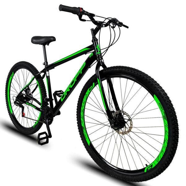 Bicicleta Aro 29 Dropp Sport Aço 21 Marchas Freio a Disco - Preto+Verde ... Bicicleta Aro 29 Dropp Sport Aço 21 Marchas Freio a Disco - Preto+Verde ...