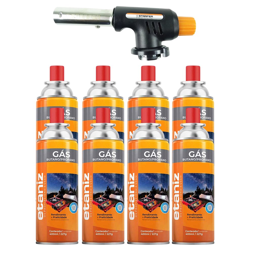 Kit Maçarico Portátil Regulável com 8 Refis de Gás Butano Ideal para ...