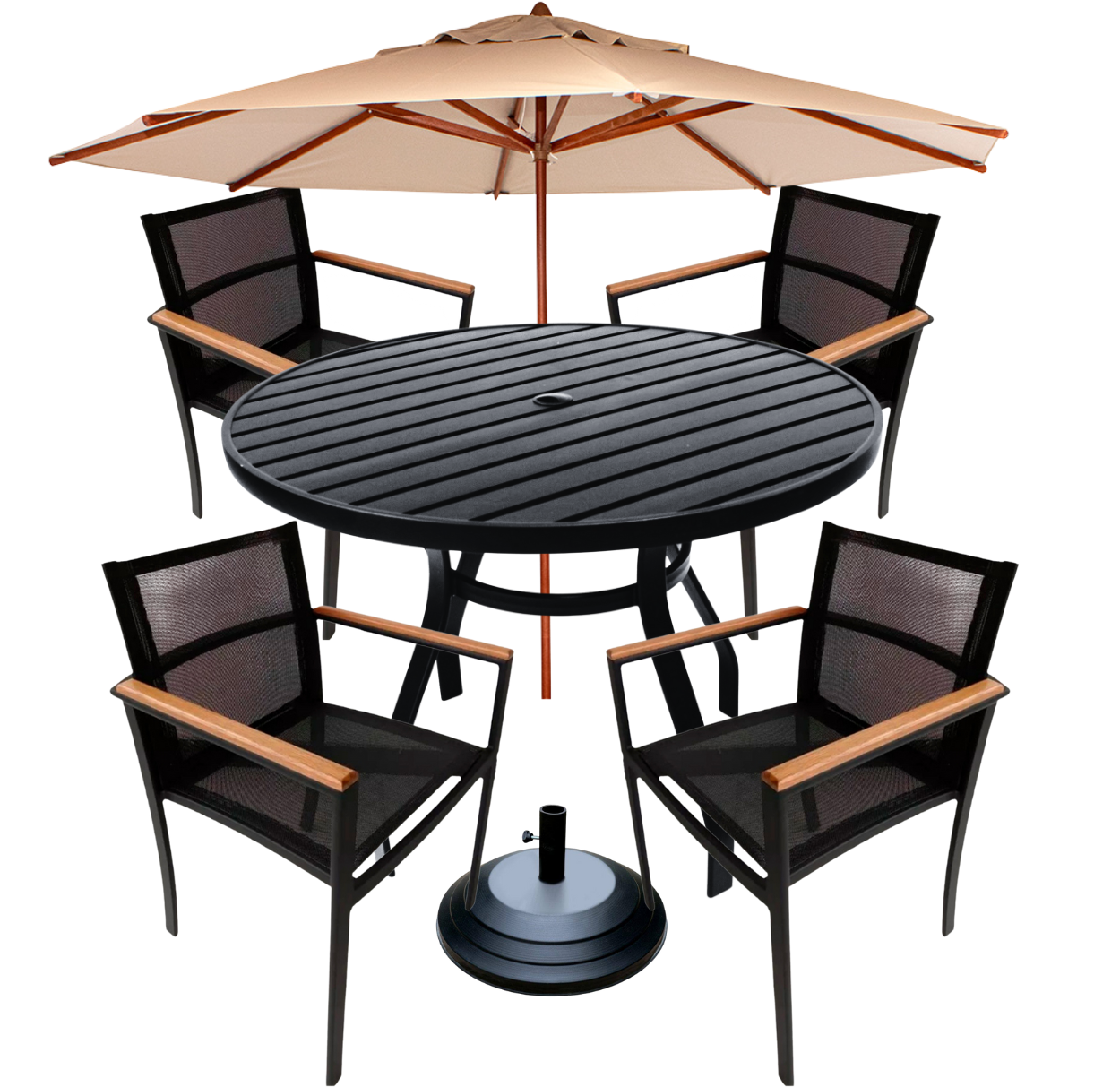 Conjunto Mesa Ripada 1,20m Jardim + 4 Cadeiras Amélia e Guarda Sol ...