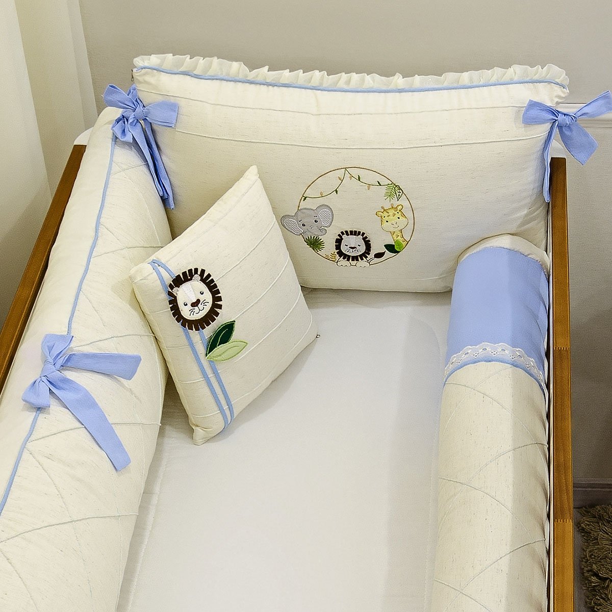 Kit Berço Elegância Linho 9 Peças Amiguinhos da Selva Azul+ Saia de ...