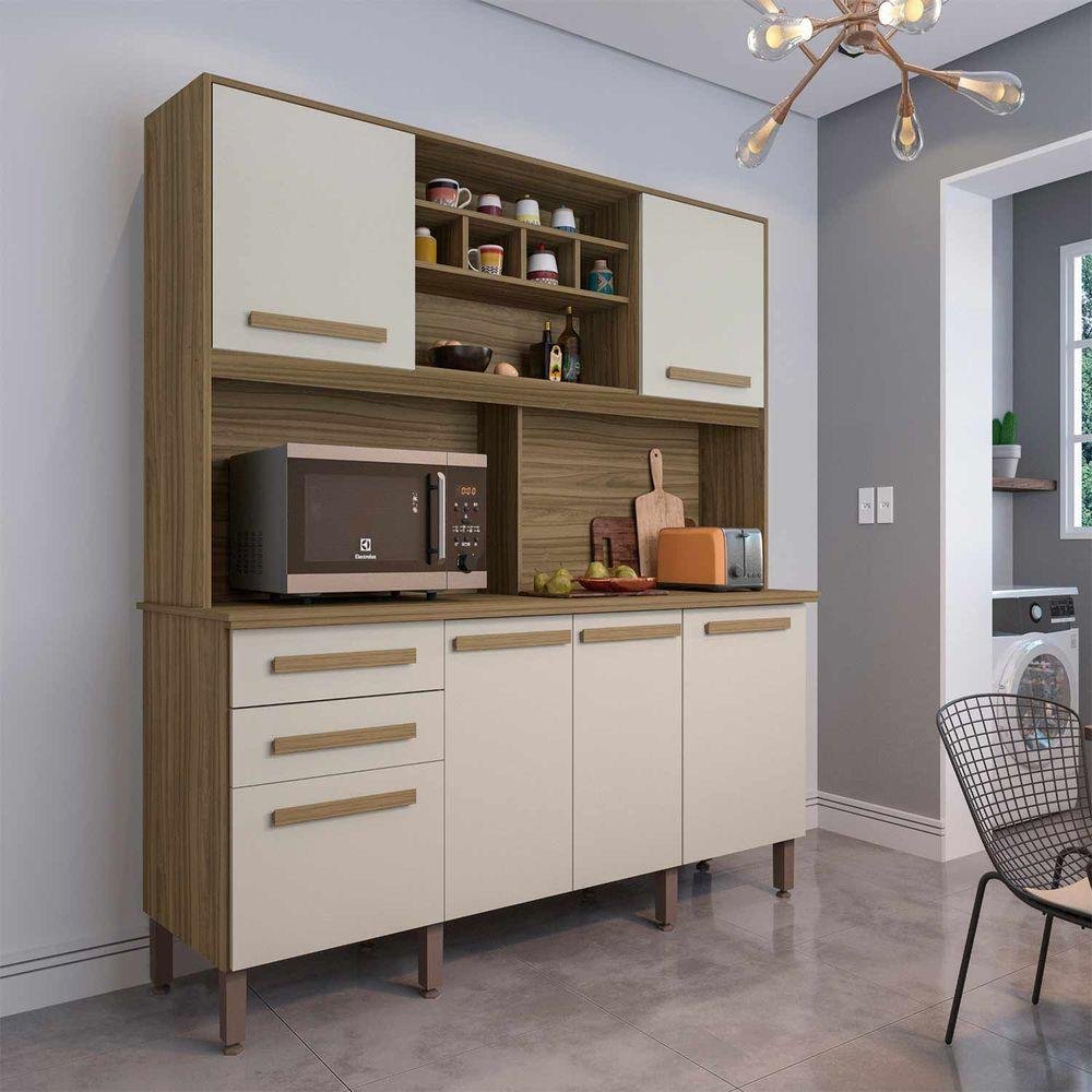 Cozinha 6 Portas 2 Gavetas Luciana Nogal/Off-White | MadeiraMadeira