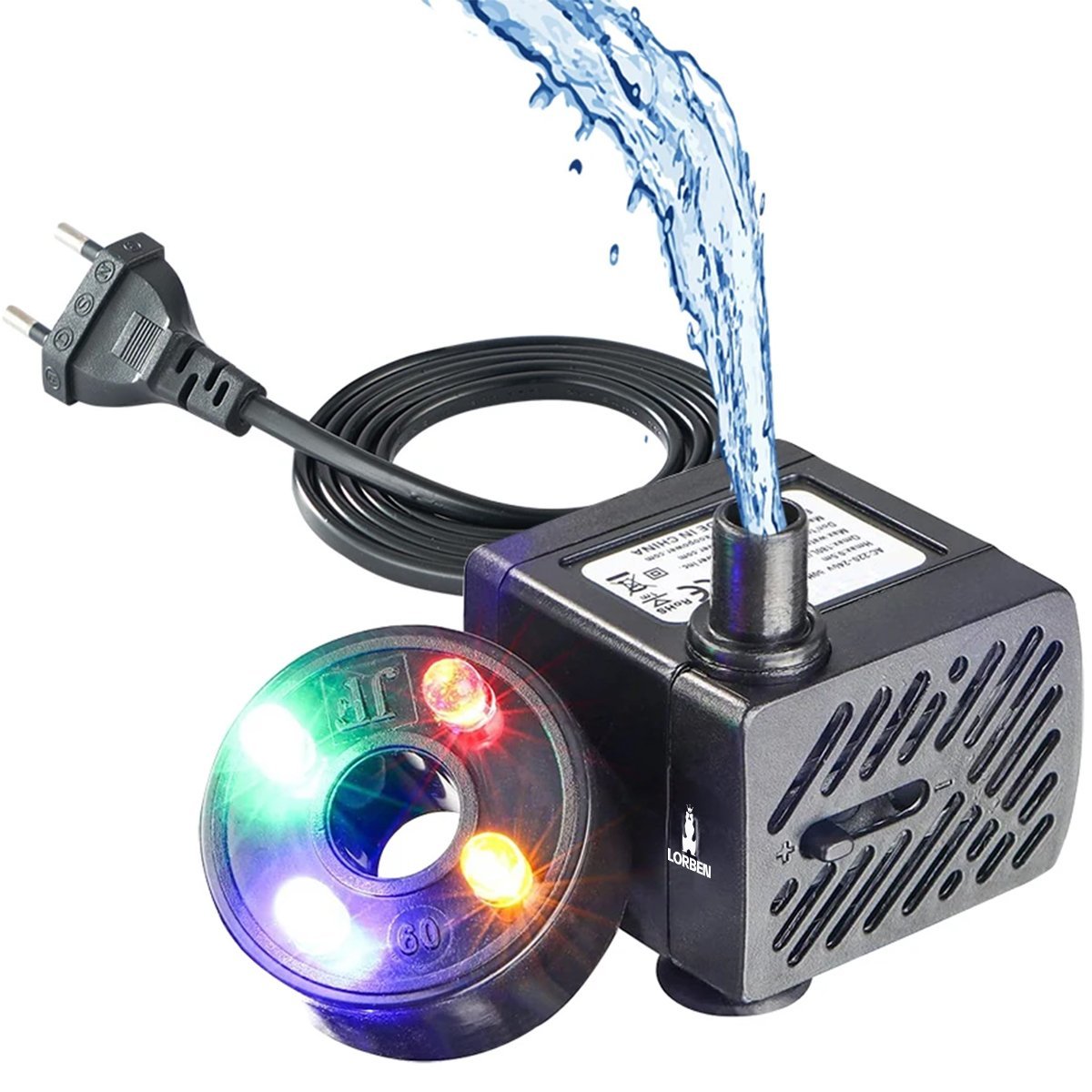 Bombinha para Fontes e Aquários Bomba Submersa Lorben com Luz Led 2.5w ...