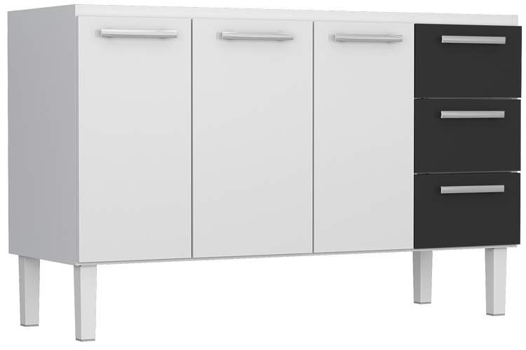 Gabinete de Cozinha Preto em Aço 144cm 3 Gavetas Venus Flat Cozimax ...