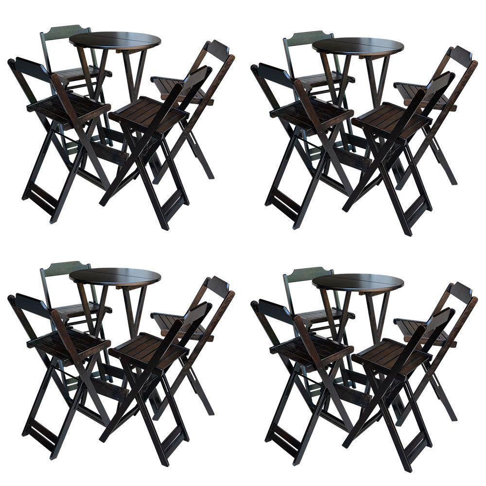 Kit 4 Jogos De Mesa Bistrô De Madeira Com 4 Cadeiras Dobravel Tabaco - Marrom | MadeiraMadeira