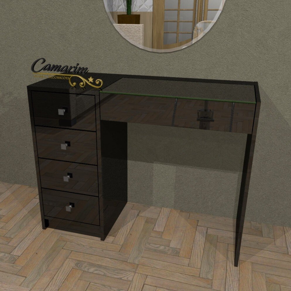 Bancada P/ Penteadeira 5 Gavetas Alta Qualidade - Bp07 - MDF PRETO BRILHANTE | MadeiraMadeira