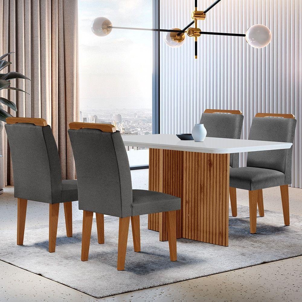 Mesa Olímpia 120cm Mdf Canto Copo Com 4 Cadeiras Athenas | MadeiraMadeira