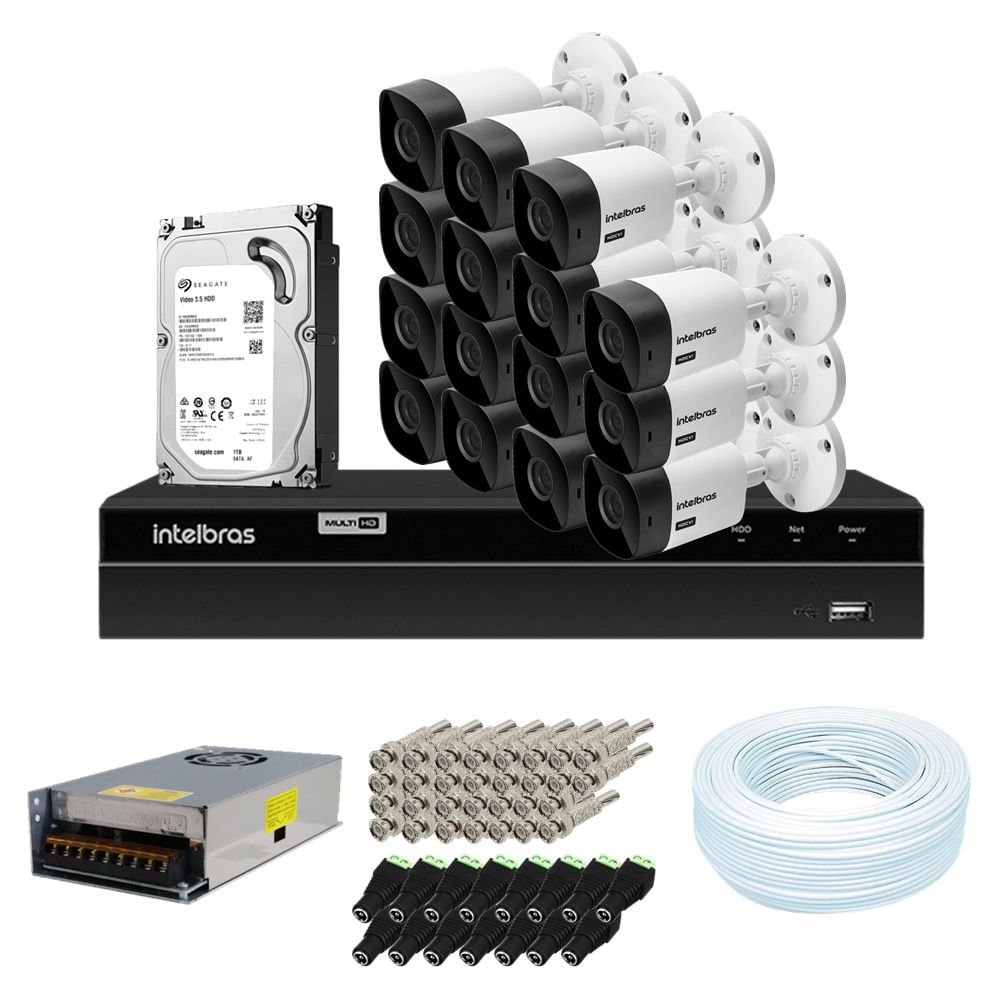 Kit Completo Intelbras 15 Câmeras de Segurança 720p Bullet 1120B 20 ...