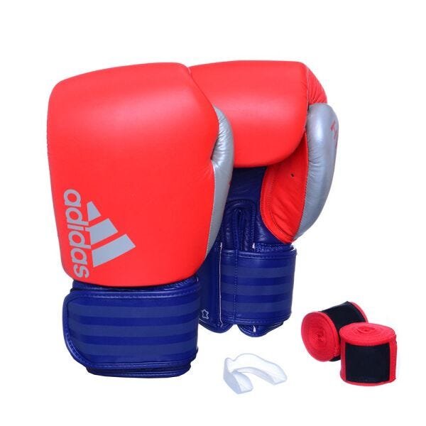 Kit Luva Boxe Adidas Hybrid 200 Vermelha/Azul com Bandagem Vermelha e ...