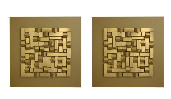 Conjunto de 2 quadros 60x60 artesanal com Apliques de Madeira – Ouro ...