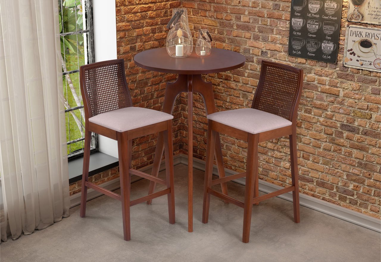 Banqueta Alta Carmine - Madeira Maciça com tela sextavada natural ...