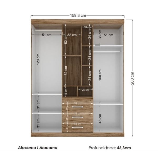 Guarda-Roupa Roupeiro Bahamas com Espelho Atacama | MadeiraMadeira