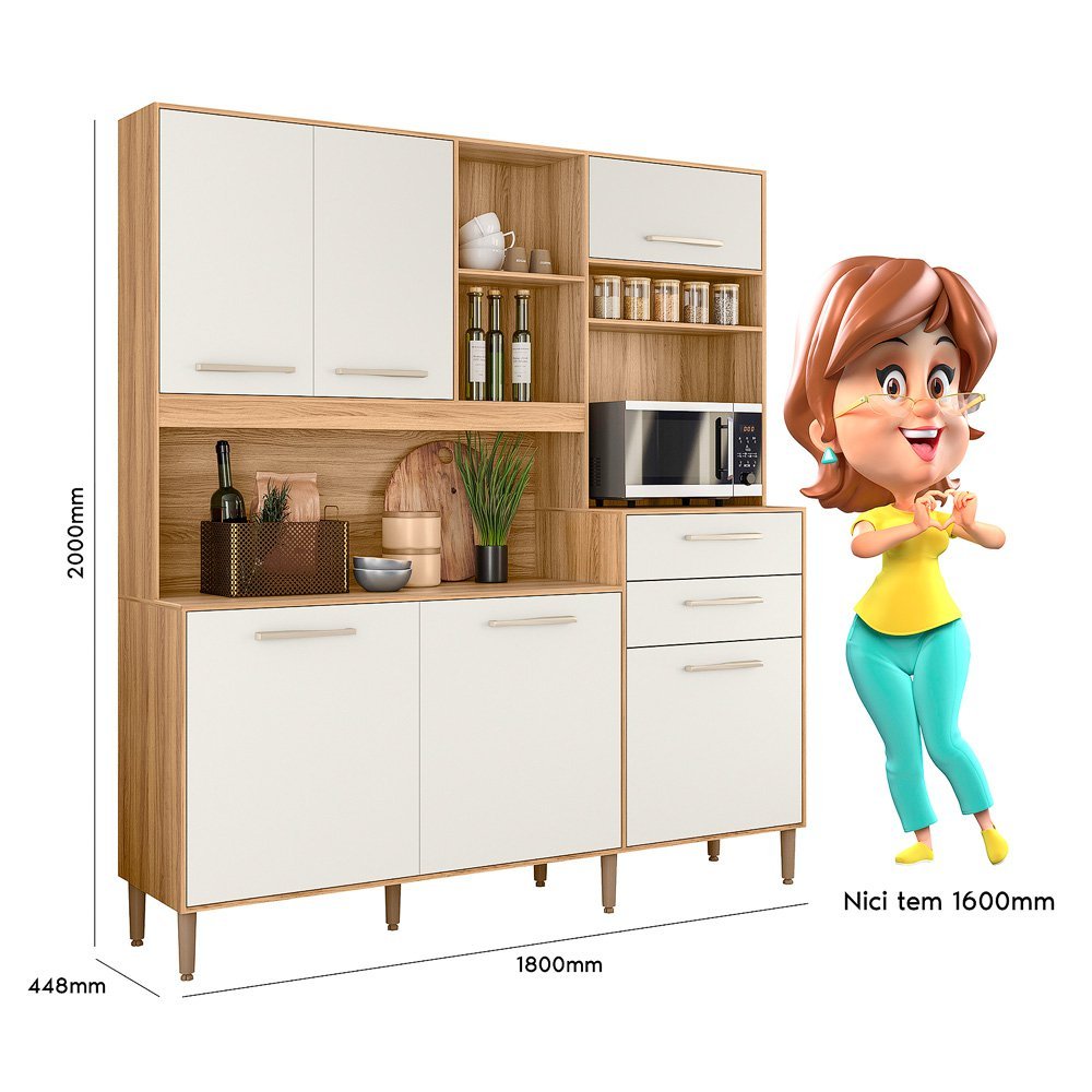 Kit Cozinha Salsa 6 Portas Freijó/off White Cristal - Nicioli ...