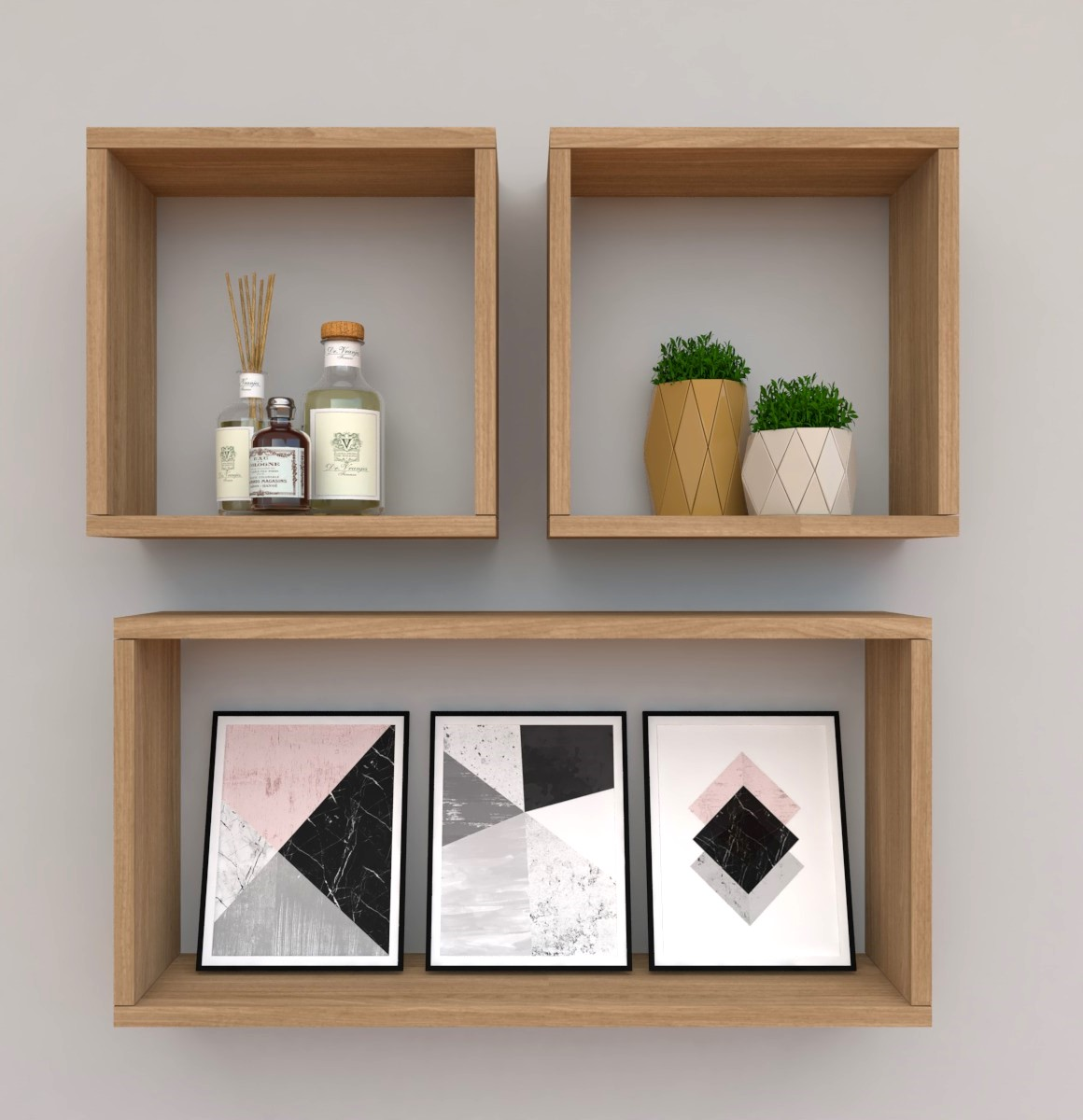 Kit com 3 Nichos Decoração Quarto Madeira Retângular | MadeiraMadeira