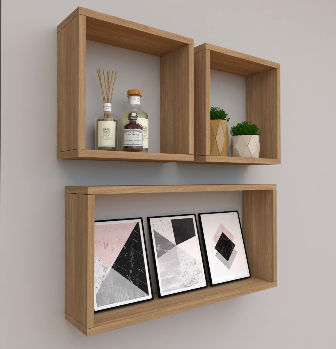 Kit com 3 Nichos Decoração Quarto Madeira Retângular | MadeiraMadeira