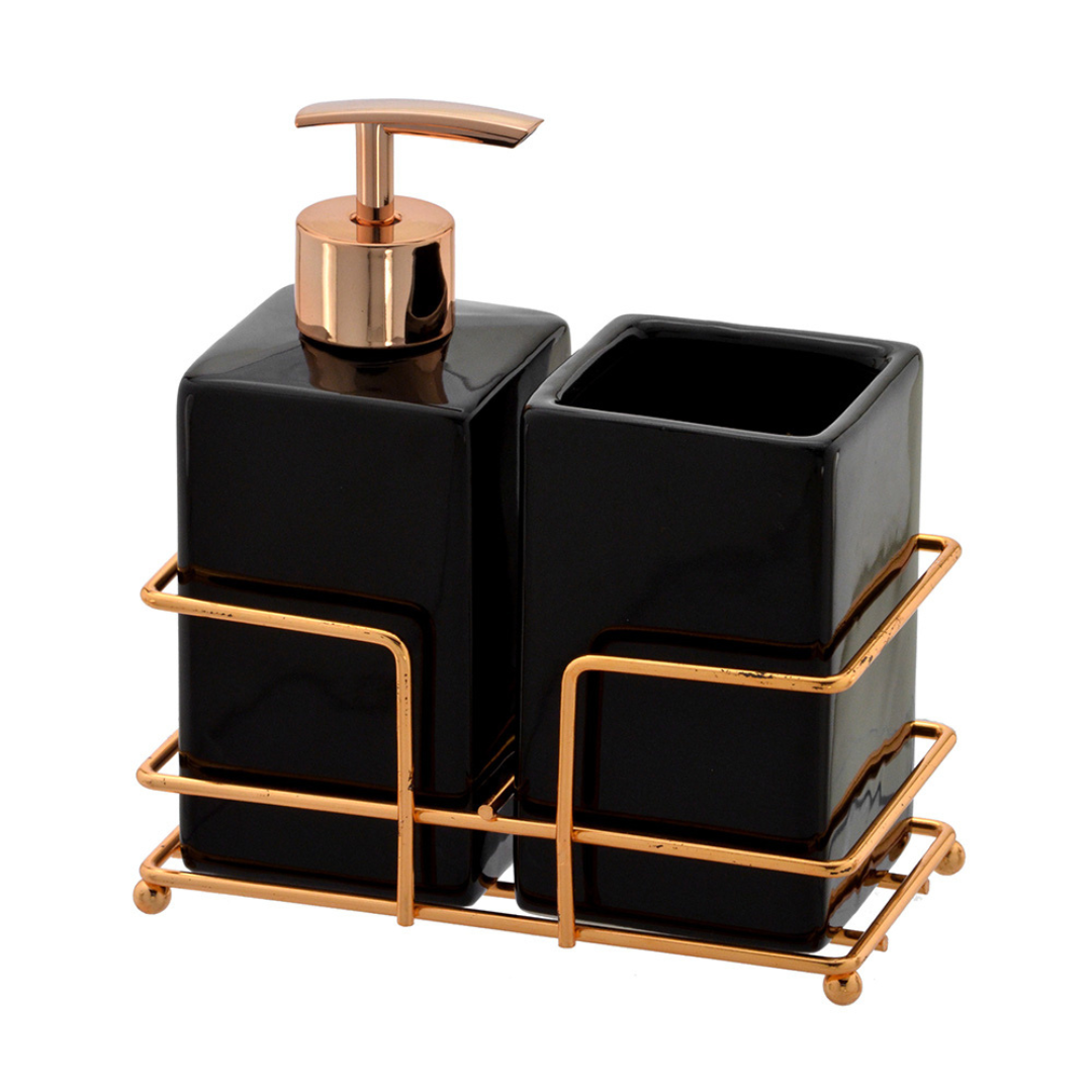 Kit para Banheiro Cerâmica Preto e Gold - 3 Peças | MadeiraMadeira