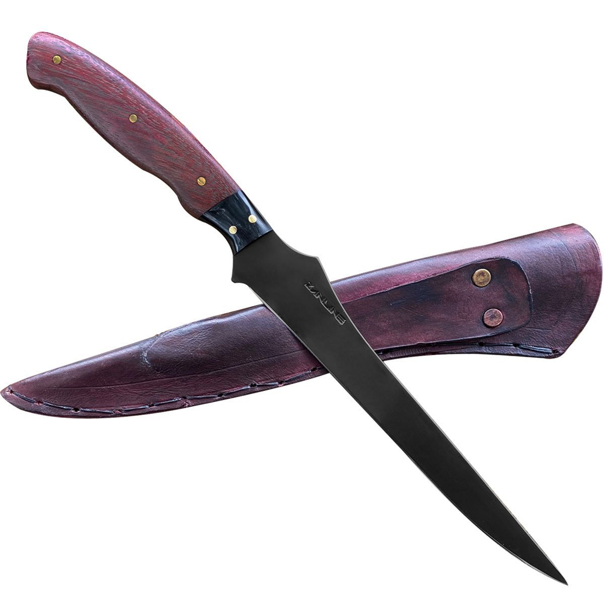 Faca Fileteira 8 Aco Carbono 5160 Full Tang Fosfatizada Cabo Madeira