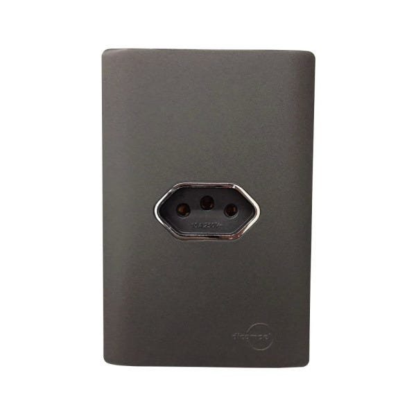 Tomada Universal 2P+T 20A Horizontal Cromado Com Placa 4x2 Preta - Novara Colors tcn ...