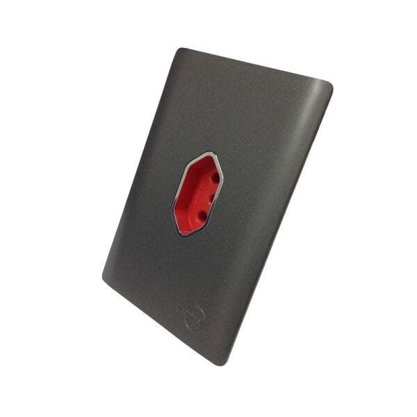 Tomada Universal 2P+T 20A - Vermelha - Vertical Cromado Com Placa 4x2 Preta - Novara Colors tcn ...