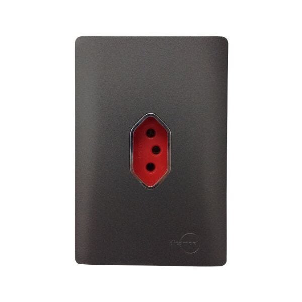 Tomada Universal 2P+T 20A - Vermelha - Vertical Cromado Com Placa 4x2 Preta - Novara Colors tcn ...