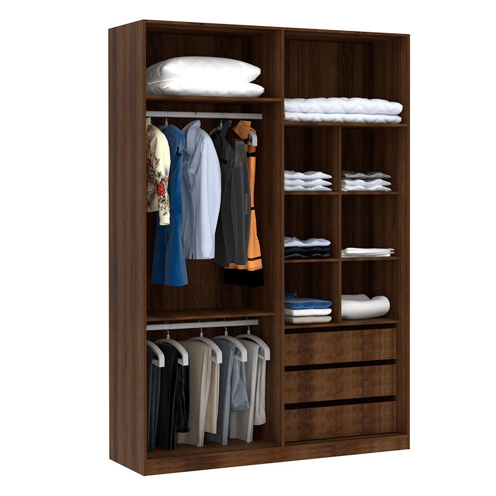 Guarda Roupa 4 Portas Alumínio Inox com Espelho 3 Gavetas 159 cm Prime Luciane Móveis ...