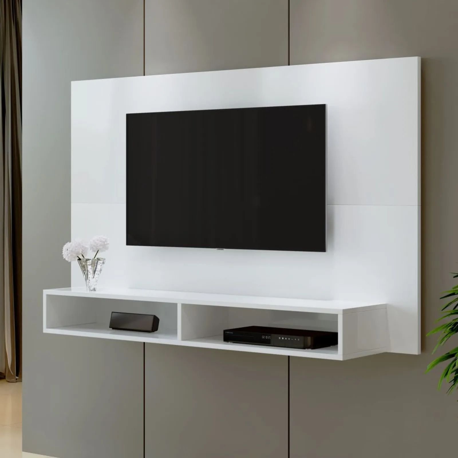 Painel com Nichos para TV ate 46 Polegadas Roma MobyCasa Moveis Branco ...