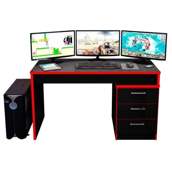 Mesa Escrivaninha Gamer Drx 500 Pequim para Computador com 3 Gavetas ...