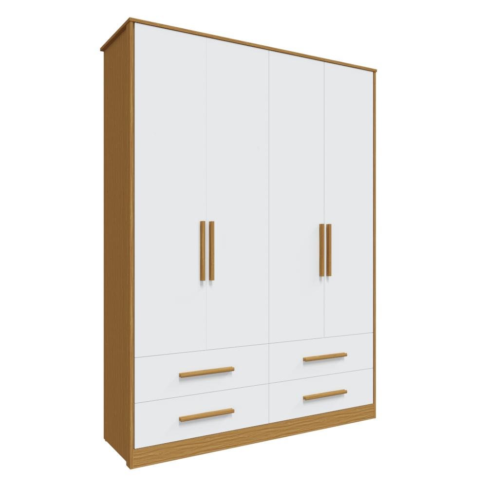 Guarda Roupa Peroba Charlo 4 Portas Lisa - Branco/amêndoa | MadeiraMadeira