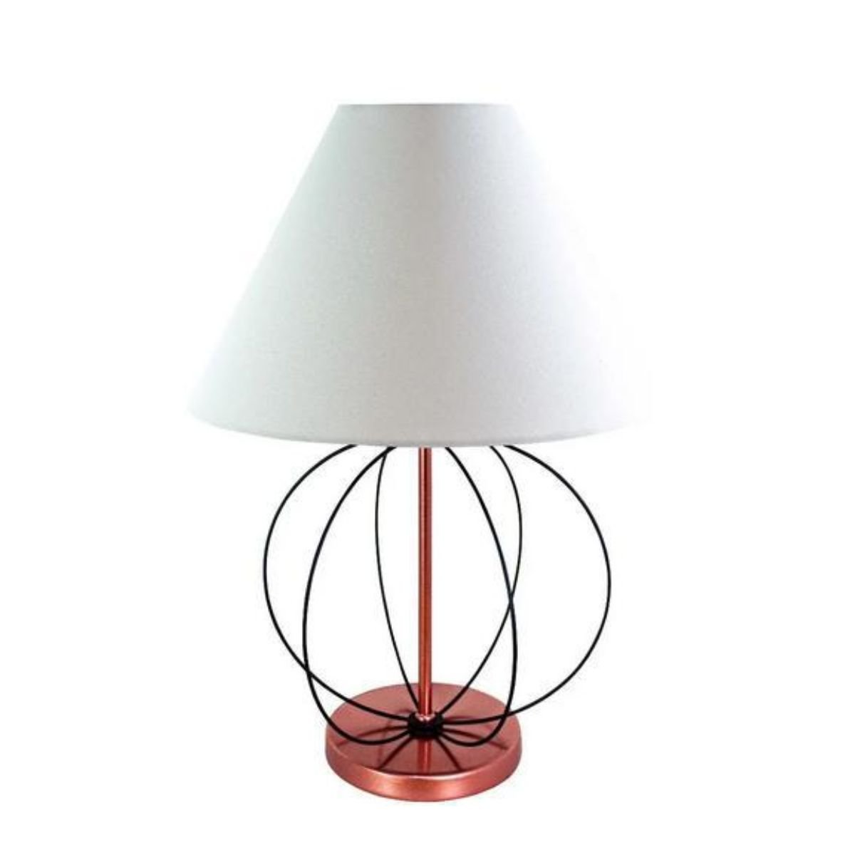 Abajur De Mesa Rose Gold Aramado Preto + Cúpula Branca | MadeiraMadeira