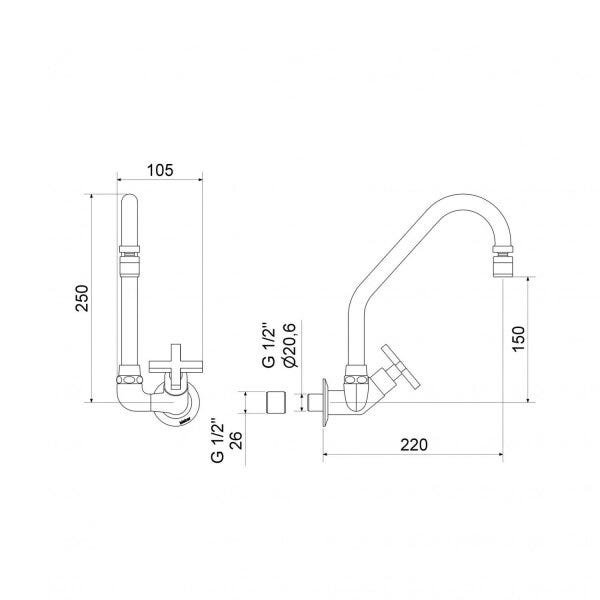 Torneira de Parede para Cozinha Bica Móvel 1180 Ômega C28 Meber Metais ...