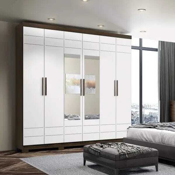 Guarda-Roupa Casal 2 Espelhos 6 Portas Flora Henn | MadeiraMadeira