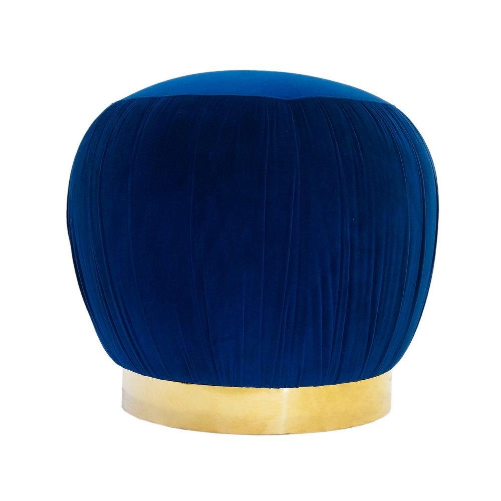 Puff em Metal Dourado com Estofado Azul Royal Delfos | MadeiraMadeira